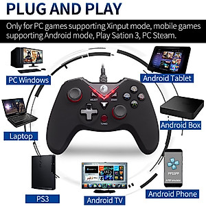 IFYOO V-one Wired USB Gaming Controller Gamepad Joystick for PC (Windows XP/7/8/10/11) & Steam & Android & PS3 - Red