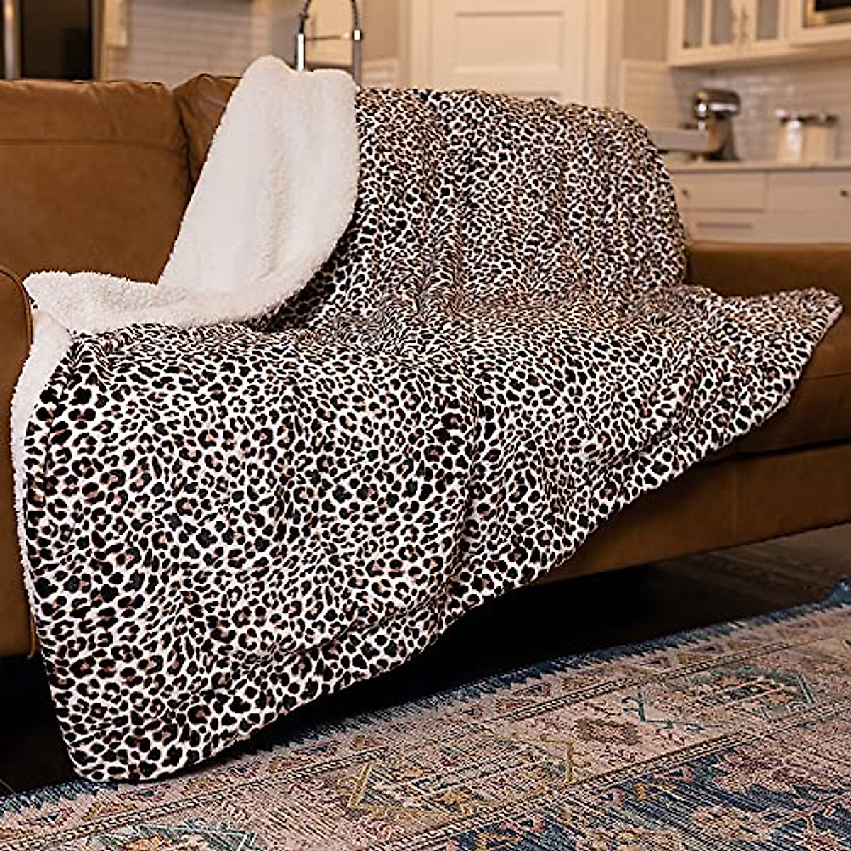 GRACED SOFT LUXURIES Throw Blanket Sherpa Fleece Minky Microfiber Reversible Soft Throw (Leopard, XL Throw 60" x 80")