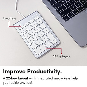 Macally Wired USB C Number Pad Keyboard - Type C Numeric Keypad for Laptop, Apple Mac iMac MacBook Pro/Air, iPad, Windows PC, or Desktop Computer - 10 Key USB Keypad Numpad with 5 Foot Cable