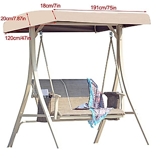 Replacement Canopy Top for Porch Swing,Swing Waterproof Cover,Strong Patio Swing Cover Universal Canopy for Garden Traditional 3 Person Swing (75x47x7/9inch) (Color:Beige)