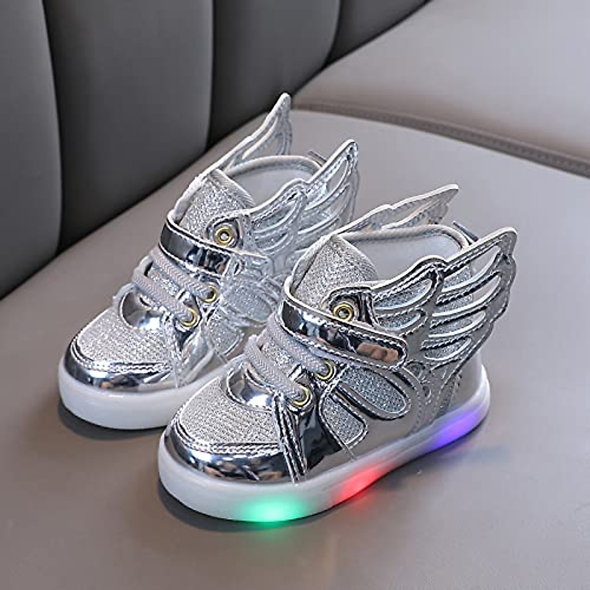 Lykmera Kids Baby Luminous Walking Shoes Led Light Girls Sport Bling Children Baby Shoes Toddler Shoes Sports Shoes (Silver, 2.5-3Years Toddler)