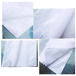 MileyMarla Ladies Embroidery Cotton White Handkerchiefs Lace Wedding HankiesA-3pcs