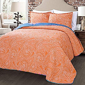 Lush Decor Boho Chic Reversible 3 Piece Quilt Bedding Set - Turquoise/Navy - King