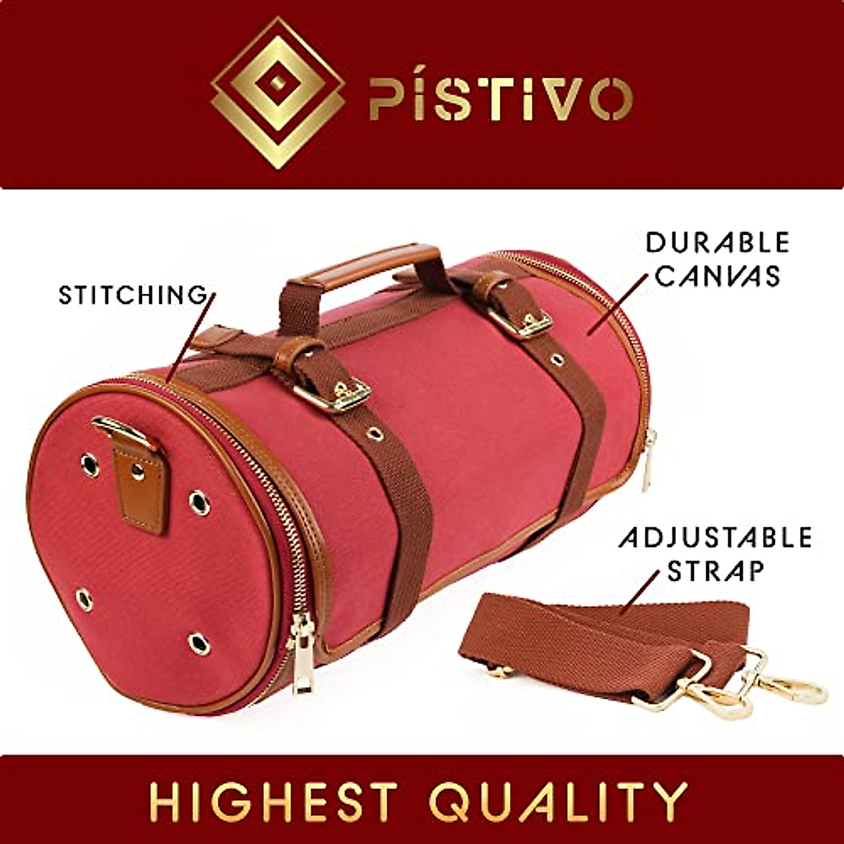 Pistivo Bartender Travel Bag - Portable Bar Case for Cocktail Creation, Barware Roll Bag Tool Set w/ Vegan Shoulder Strap, Storage Case Accessories, Perfect for Mixing Drinks, Burgundy
