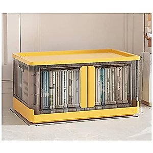 NA Storage Box Simple Installation-Free Wardrobe Sorting Box for Collection Transparent Folding Plastic, Amber Yellow, 95L