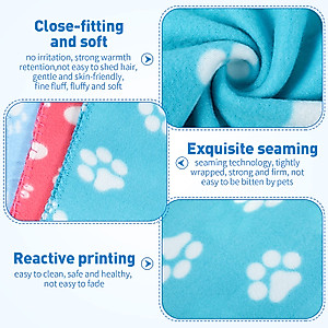 10 Pieces Pet Blankets with Paw Print Dog Cat Soft Fleece Blankets Sleep Mat Pad Bed Cover for Kitten Puppy and Other Small Animals, 24 x 28 Inch (Bright Color)