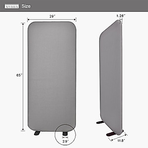 DECOLAB Standing Room Divider 29”x65” Portable Self Freestanding Partition for Classroom, Office, Studio Webcam Background, Sound Absorption Privacy Screen Separator (Steel)