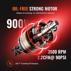 VEVOR 2.1 Gallon Air Compressor, 1.2HP 2.2 CFM@90PSI Oil Free Air Compressor Tank & Max. 116PSI Pressure, 70 dB Ultra Quiet Compressor for Auto Repair, Tire Inflation, Spray Painting, Woodwork Nailing