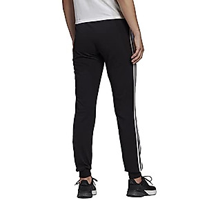 adidas Women's Essentials Single Jersey 3-Stripes Pants, Black/White, Medium