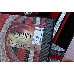 Masada Rugs, Sophia Collection Hand Carved Area Rug Modern Contemporary Red Grey White Black (2 Feet X 3 Feet 4 Inch) Mat