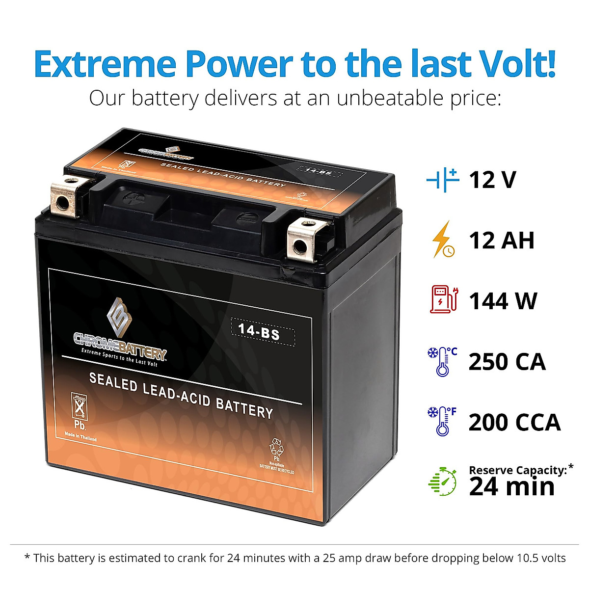 Chrome Battery YTX14-BS ATV Battery- Rechargeable, Factory sealed, Replacement for Honda TRX 500 420 450 350 300 Rubicon Foreman Rancher
