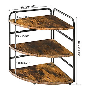 IBUYKE Corner Shelf, Kitchen Counter Organizer, Spice Rack, Bathroom Vanity Trays, 3-Tier Bedside Shelf for Small Spaces,Cosmetic Storage Perfume Holder, Adjustable Height, Rustic Brown, TWJ002H