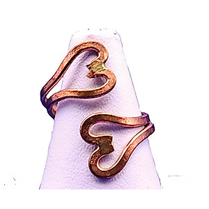 A Jeweler A JEWELER Adjustable Ring Copper Jewelry for Women – Handmade Double Heart Boho Ring with a Beautiful Brigth Copper Finnish