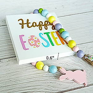 Easter Decorations, 5Pcs Easter Gnome Tiered Tray Decor, 3 Glitter Easter Wood Signs, Truck Full of Eggs, Easter Bunny Gnome Plush, Spring Easter Bead Garland,Rustic Farmhouse Spring Easter Decor