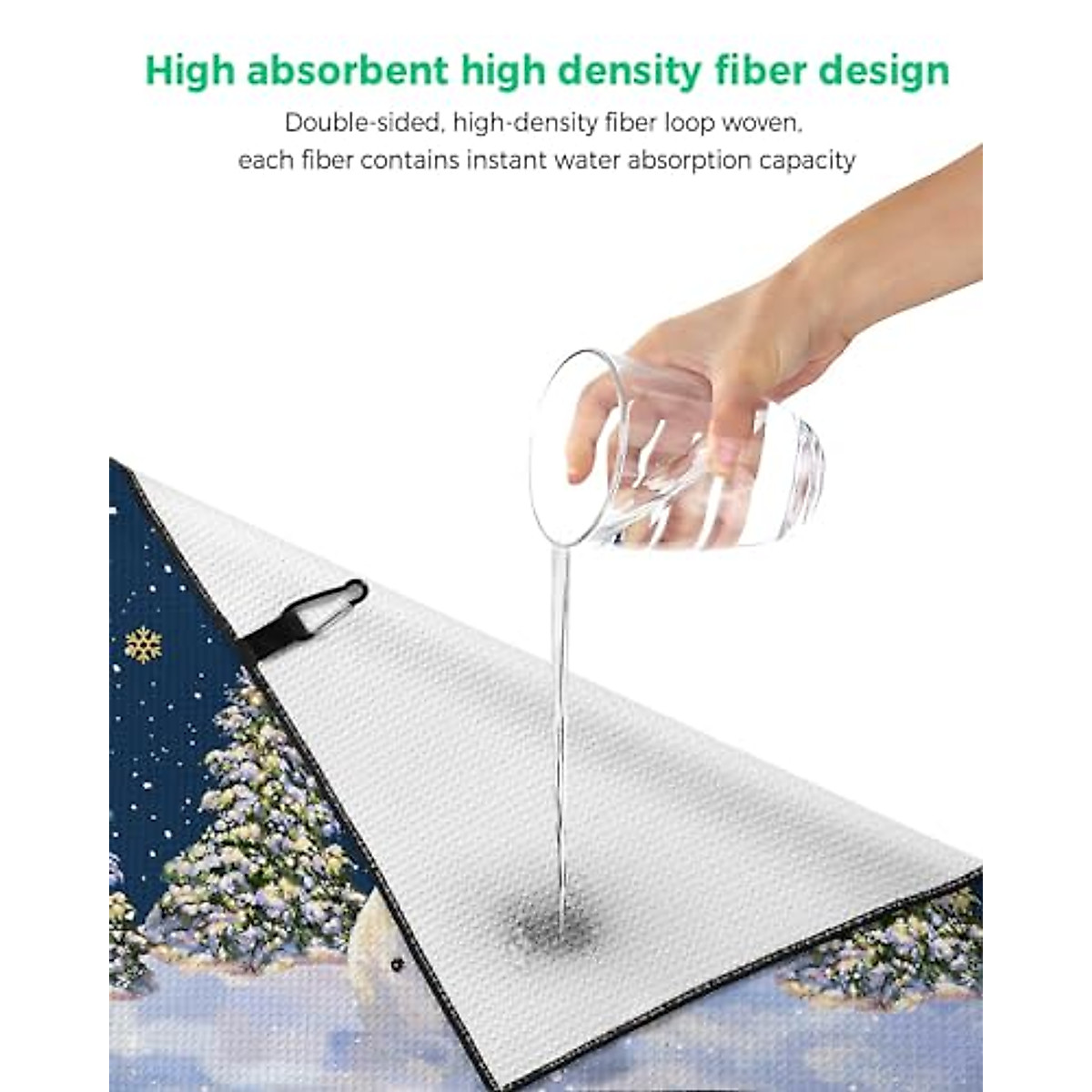 Golf Towel Christmas Snowman Xmas Tree Snowflake Blue,Waffle Pattern Microfiber Club Cleaner Golf Towels with Carabiner Clip for Women Men Dad,Winter Snow Golf Towel for Golf Bags Accessories,24x16in