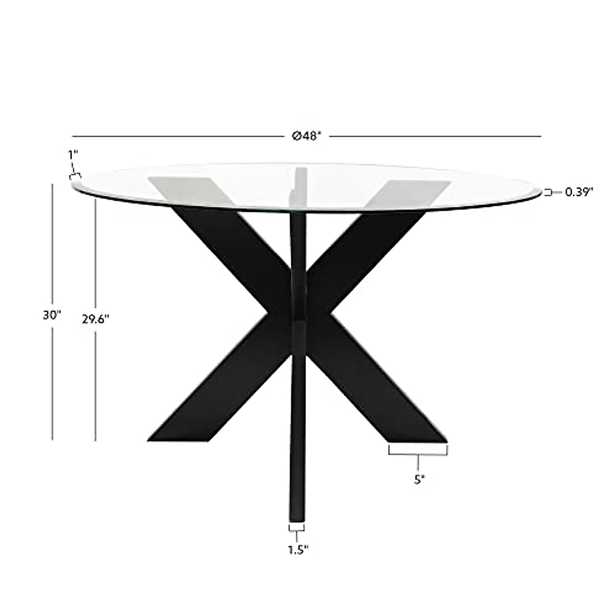 Powell Black Wood Modern Round Glass Top Parnell X Base Dining Table