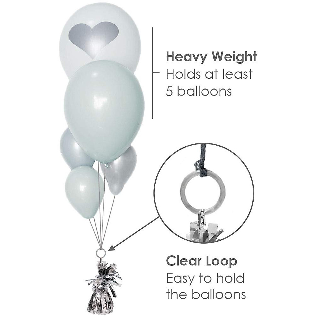 UNIQOOO 12Pcs Metallic Silver Heavy Solid Balloon Weights Pack Holder, Table Centerpiece DIY Décor for Christmas Thanksgiving Birthday Party Favors Wedding Baby Shower, Large 5 OZ 140 G. 5.5 Inch