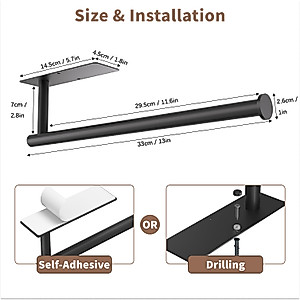 Paper Towel Holder Under Cabinet - 1 Pack Matte Black, Self-Adhesive or Drilling Mount, Sturdy Stainless Steel Space-Saving Rack for Kitchen, Bathroom, RV, Rental-Friendly Design