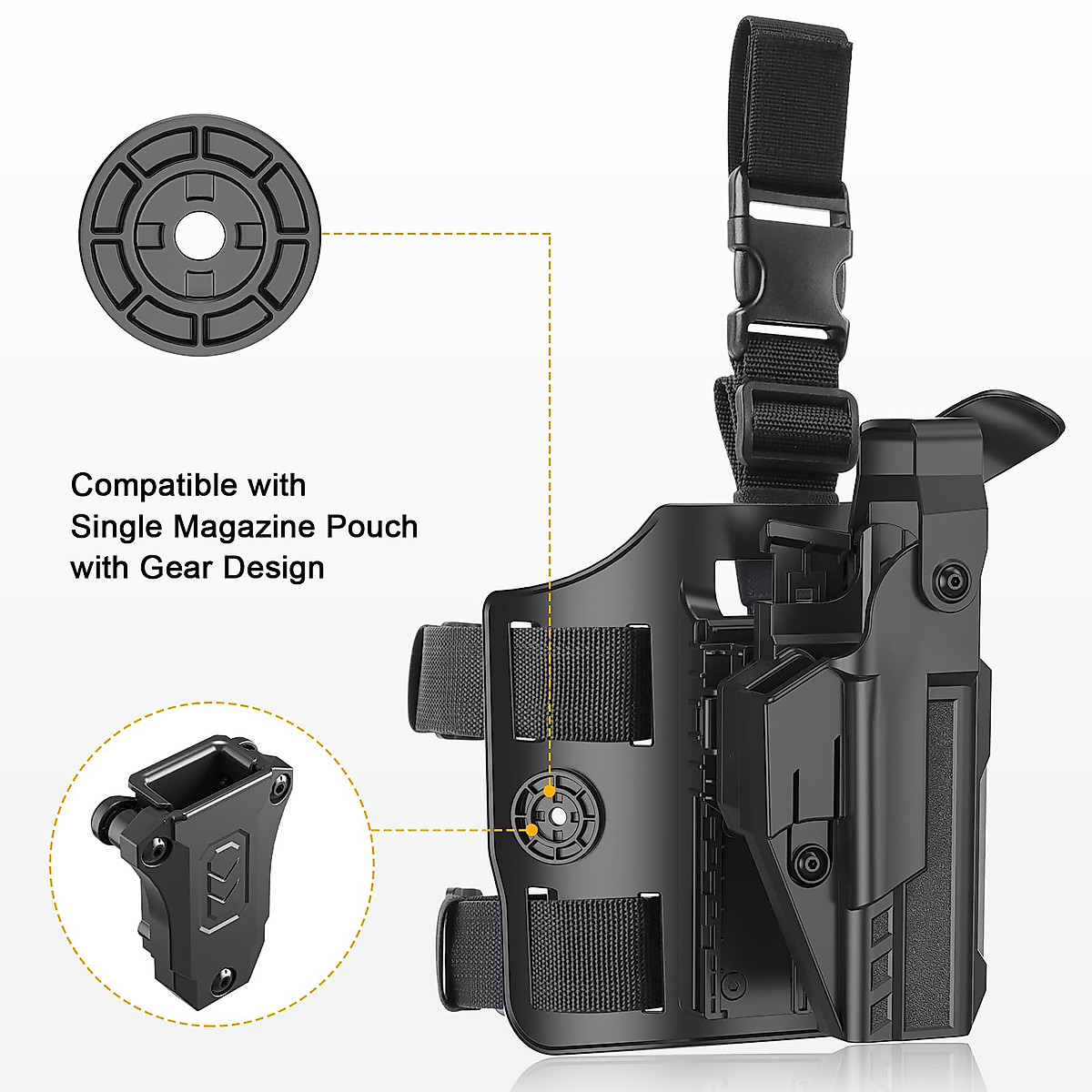 Drop Leg Holster, G19 Level II Tactical Gun Holster Leg Harness Thigh Pistol Holster for Glock 17 19 19X 23 32 44 45 GEN 1 2 3 4 5, Adjustable Duty Holster, Right Handed