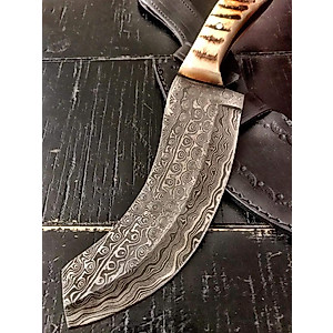 Damascus Knife 11.5" Tactical Knife 100% Hand Forged Full Tang Hunting Knife with Ram Horn Handle Perfect for Camping, Hunting, Indoor, Outdoor Activities