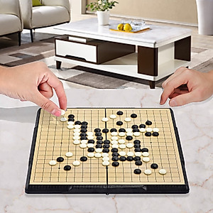 ColorGo 19x19 Go Board Game Set with Large Folding Travel Board (11.3-Inch) and Magnetic Plastic Stones Strategy Weiqi Games