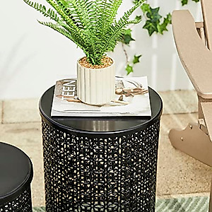 glitzhome Nesting Side Table Set of 2 Decorative Garden Stools for Indoor Outdoor Heavy Duty Metal Frame Side Table Modern End Table, Glossy Black