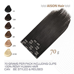 Aison Dark Brown Clip in Hair Extensions Real Human Hair 70G Remy Human Hair Clip in Extensions Soft Silky Straight for Women 7pcs 16clips 18 Inch Brown Hair Extensions