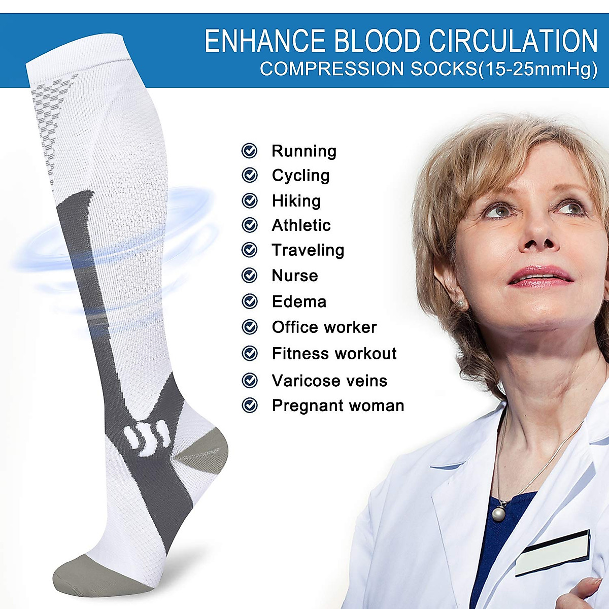 Blahhey 3 Pairs Compression Socks for Women & Men 15-25 mmHg Comfortable Fit Athletic Knee High Compression Socks for Nurses Sport Running Travel (L/XL)