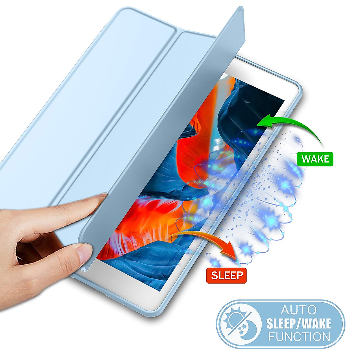 iMieet iPad 9th Generation Case 2021/iPad 8th Generation Case 2020 10.2 Inch with Pencil Holder, iPad 7th Gen 2019 Case with Soft Baby Skin Silicone Back, Auto Wake/Sleep Cover (Sky Blue)