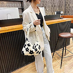 Aktudy Shoulder Bags for Women Girls Plush Animal Pattern Underarm Bag Top-handle Handbag