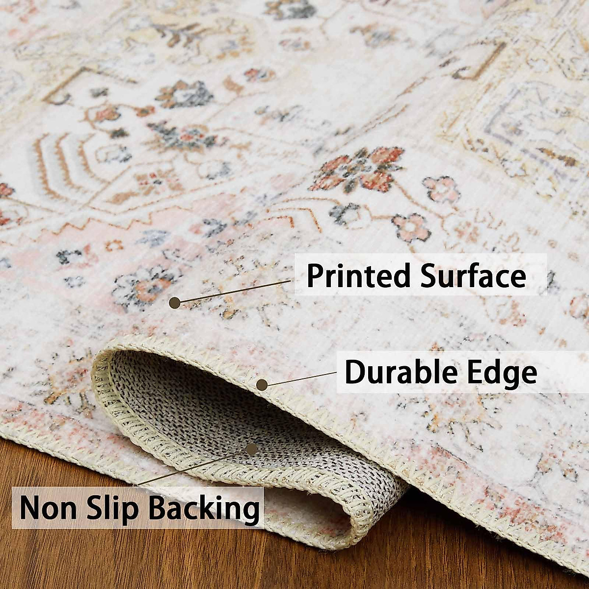 GarveeHome 9x12 Washable Rug Vintage Rug Indoor Floor Cover Print Distressed Medallion Rug Non Slip Soft Rug Foldable Large Accent Rug Lightweight Carpet, Taupe Multi