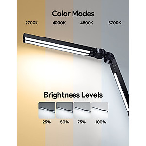 LED Desk Lamp with Clamp, Three Light Sources Desk Lamps for Home Office, Led Desk Light Swing Arm, Control Box, Dimmable 4 Color Modes, 4 Brightness, Eye-Caring Clip on Lamp for Workbench Studio, 20W