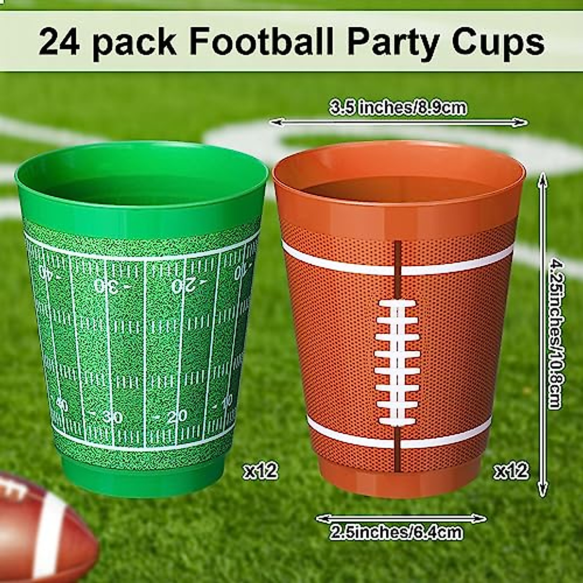 Nuenen 16 oz Football Plastic Cups Football Party Cup Favors Set Football Theme Reusable Cups Plastic Frosted Cup for Football Theme Party Supplies Kids Game Birthday Decorations(24 Counts)