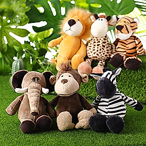 6 Pieces Safari Stuffed Animals Plush Jungle Animal Toys Set for Boys Girls, Cute Lion Elephant Zebra Giraffe Tiger Monkey for Animal Themed Parties Student Award Christmas (Cute Style)