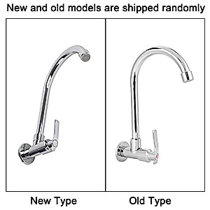 Kitchen Faucet, Water Sink Faucet Single-Tube Cold Wall-Mounted, 360° Rotatable G1/2inch Water Kitchen Tap Without Hose, Copper Outlet, Silver(Wall-Mount, No Basin Faucet)