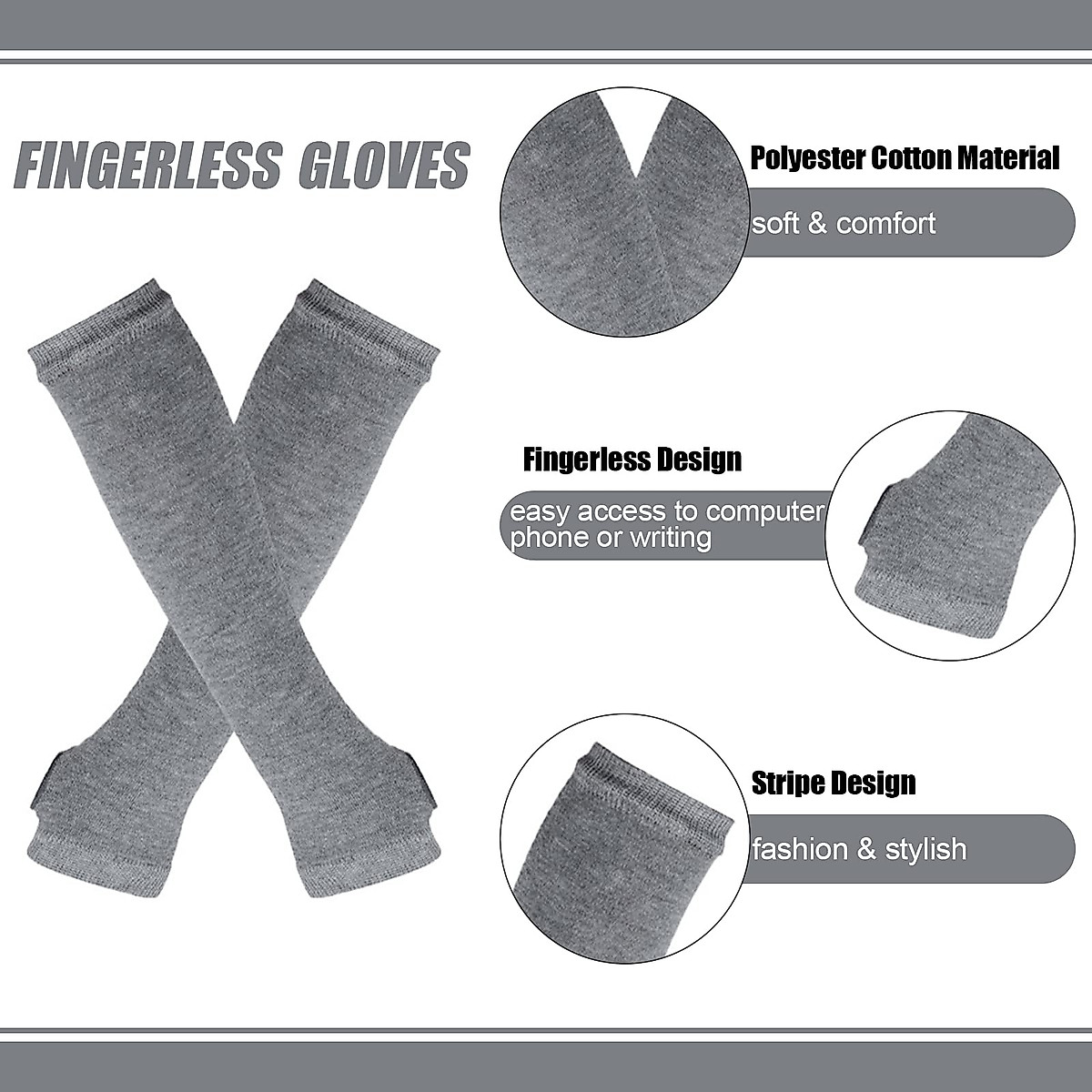 Barrlves 4 Sets Womens Striped Knee High Socks Long Knit Arm Warmers Fingerless Gloves for Halloween Costume (4sets Solid Black+White+DeepGrey+Grey)