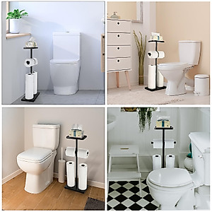 Standing Toilet Paper Holder, Free-Standing Toilet Paper Stand for 8 Mega Rolls, Metal Tissue Storage Shelf for Bathroom