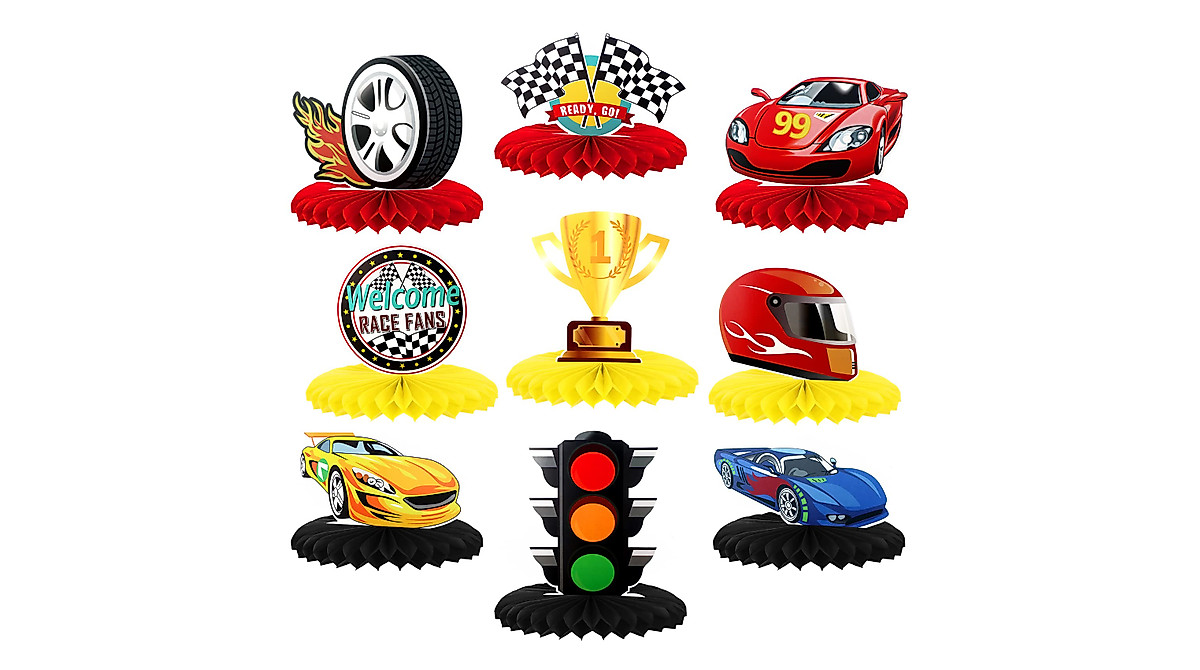 Race Car Party Decorations: 9 Honeycomb Centerpieces
