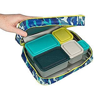 Bentology Lunch Box for Boys - Kids Insulated, Durable Lunchbox Tote Bag Fits Bento Boxes, Nesting Containers w/Lids & Bottles, Back to School Lunch Sleeve Keeps Food Hotter or Colder Longer, Camo