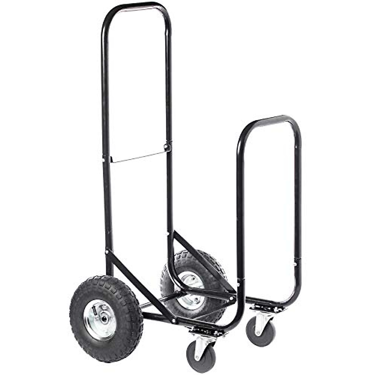 Gardenised Black Firewood Rack Outdoor Indoor, Heavy Duty Firewood Carrier with Front Wheels Wood Fireplace Tool Rack, Rolling Storage Cart Cover Included