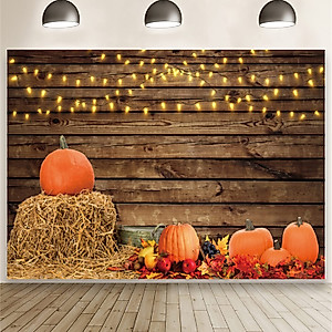 Fall Thanksgiving Wood Backdrop for Photography Party Decorations Autumn Wooden Plank Pumpkin Harvest Hay Photo Background Kids Adults Birthday Baby Shower Farm Theme Backdrop Studio Props 10x6.5ft