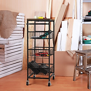 smusei Kitchen Cart on Wheels 4 Tier Metal Moveable Kitchen Cart with Storage Rolling Utility Storage Cart with Pull Out Baskets for Home, Bathroom, Pantry