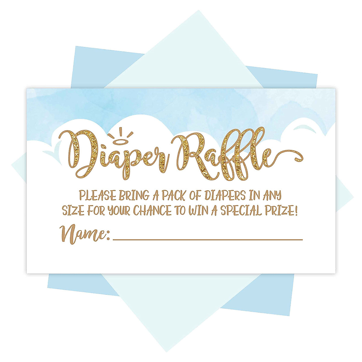 Hadley Designs 25 Blue Boy Heaven Sent Clouds Baby Shower Invitations, 25 Baby Shower Diaper Raffle Tickets For Baby Shower, Celestial Angel Fill or Write in Card, Diaper Raffle Cards, Baby Shower
