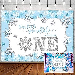 AIBIIN 7x5ft Winter Onederland Backdrop for Boy Sweet Little Snowflake Happy First One Birthday Photography Background Blue Silver Winter Wonderland Party Decoration Banner Supplies Photo Studio