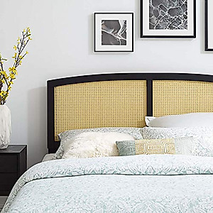 Modway Halcyon Cane Woven Rattan Queen Headboard in Black