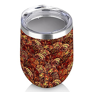 silichee 20 Oz Stainless Steel Wine Tumbler with Lid Drawn Ethnic Pattern Insulated Tumblers Vacuum Coffee Mugs for Hot and Cold Drinks,Coffee,Wine