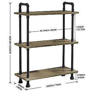 ivinta Industrial Bookshelf 3 Shelf Bookcase, Rustic Storage Shelf Plant Shelf Vintage Kitchen Shelves, Farmhouse Etagere Heavy Duty Display Shelf Wide Modern Open Pipe Book Case (3-Tier)