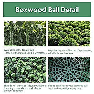 THE BLOOM TIMES Boxwood Balls, Set of 2 Round 15.7 Inch Artificial Plant Topiary Ball Faux Decorative Ball Outdoor UV Protected 4 Layers for Front Porch, Patio, Planter, Garden, Indoor Home Decor