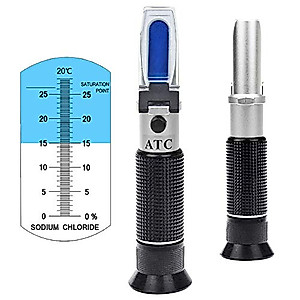 Salinity Refractometer 0~28% Scale Range, Measuring Sodium Chloride Content in Brine, Seawater and Industry. Salinometer for Food with Automatic Temperature Compensation (ATC)