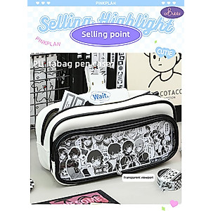 Abubbi ITA Pencil Pouch Large Capacity Pen Case with Transparent Window Black and White (Black and White)